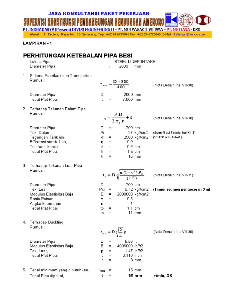 Lampiran.1 Perhitungan Tebal Pipa | PDF