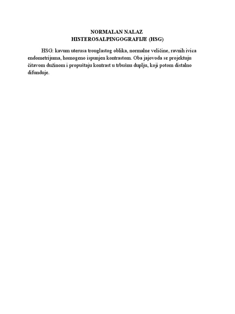 Normalan Nalaz Histerosalpingografije (HSG) | PDF