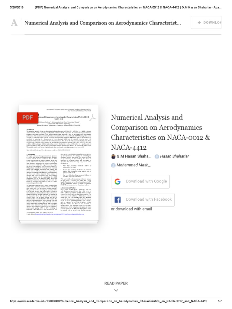 (PDF) Numerical Analysis and Comparison On Aerodynamics Characteristics On NACA-0012 & NACA-4412 ...