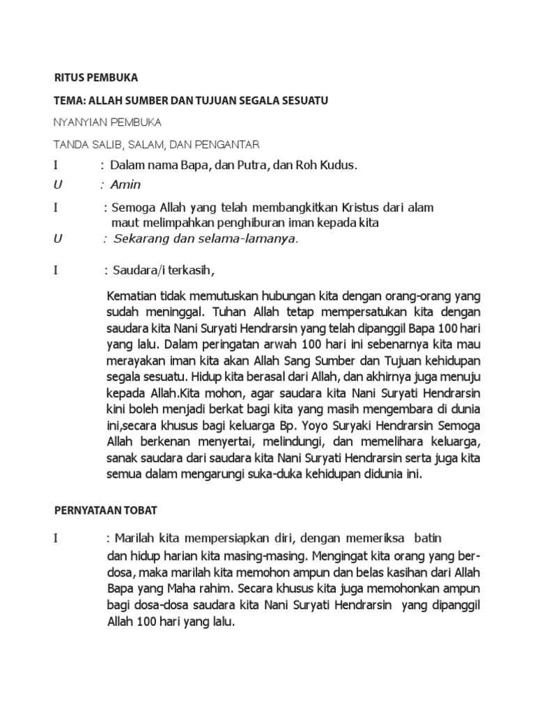Buku Misa 100 Hari Bu NONI | PDF