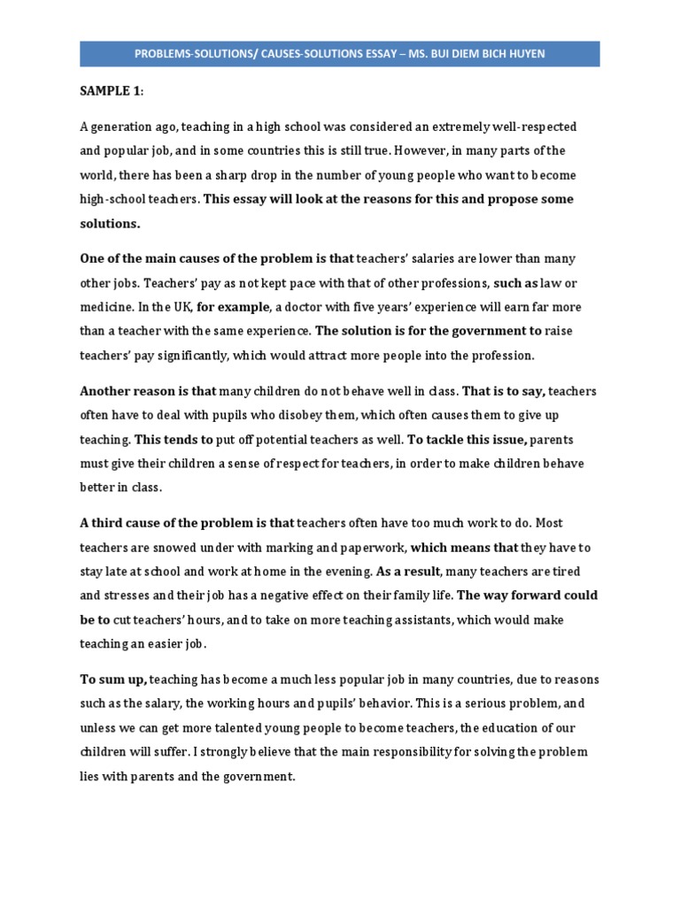 Problem Solution Essay Sample | PDF | Teachers | Internet
