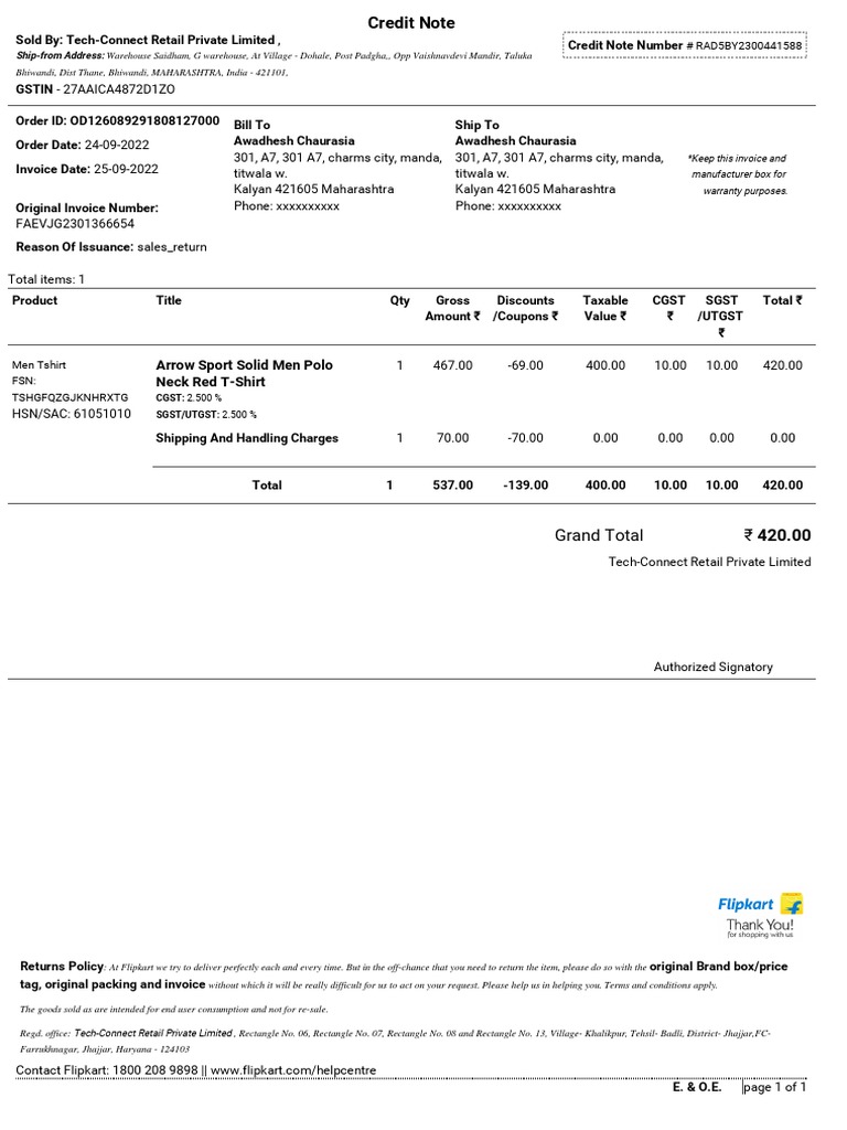 Tech-Connect Invoice for T-Shirts | PDF