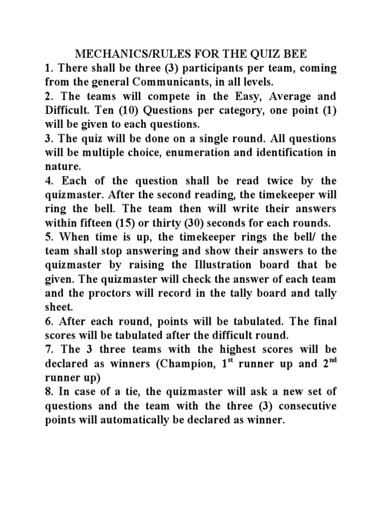 Mechanics of The Game Quiz Bee | PDF