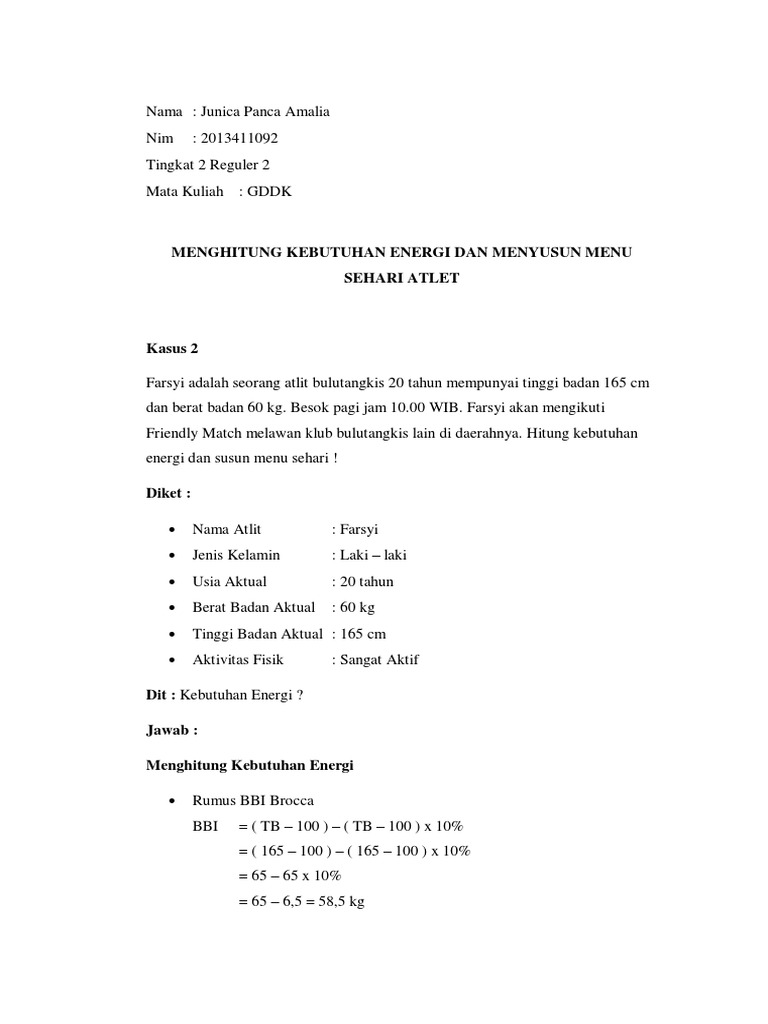 Menu Sehari Atlet Bulutangkis Farsyi | PDF