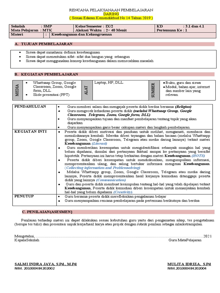 RPP Kesebangunan Dan Kekongruenan | PDF