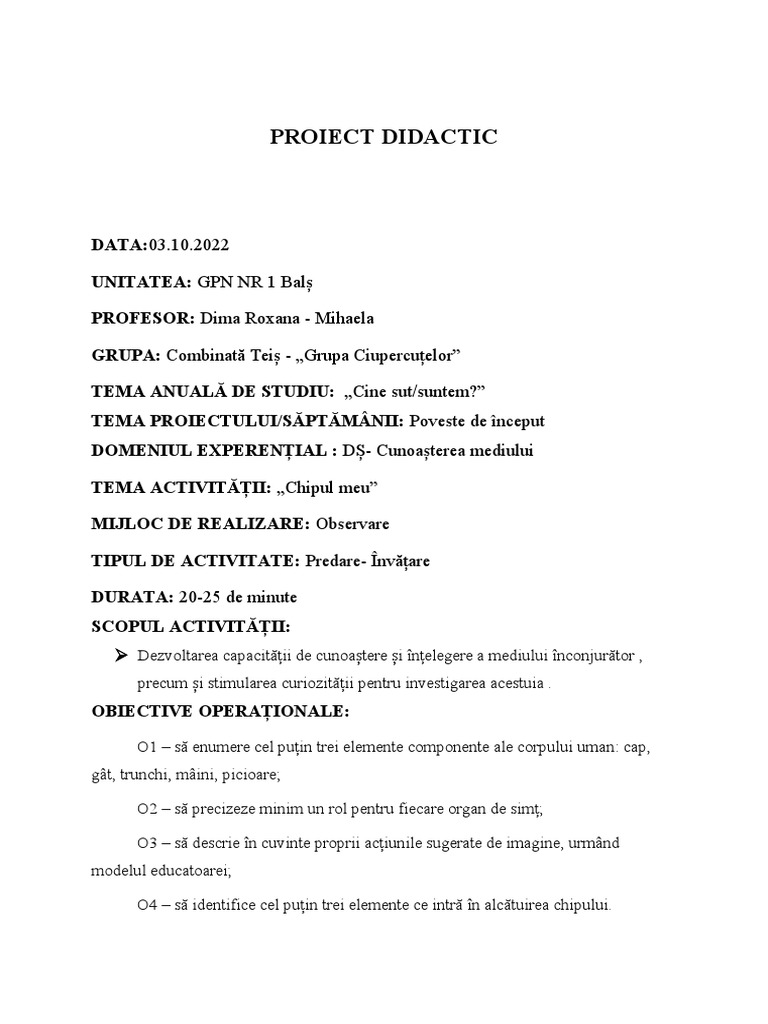 Proiect Didactic Observare | PDF