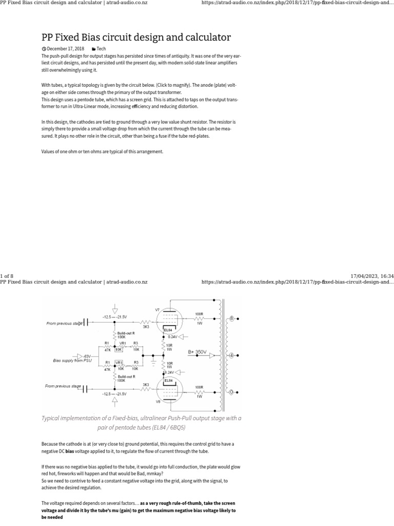 PP Fixed Bias Circuit Design and Calculator Atrad-Audio - Co.nz | PDF ...