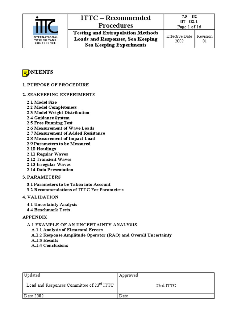 ITTC - Recommended Procedures: Testing and Extrapolation Methods Loads ...