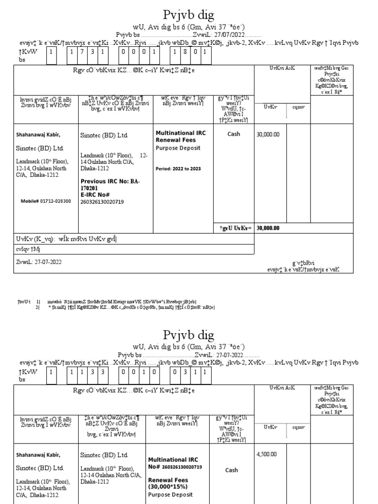 Sinotec BD IRC Renew Challan | PDF