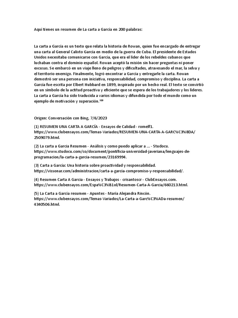 Resumen de La Carta a García | PDF
