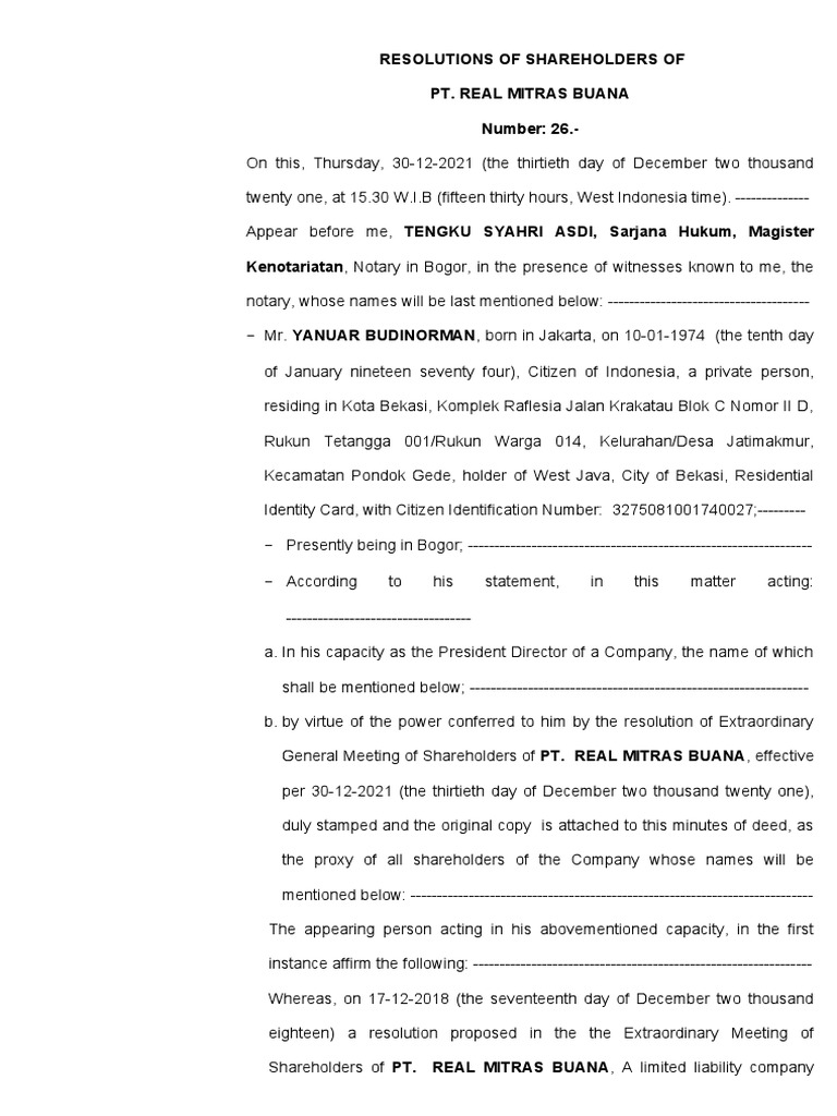 REV PKR PT RMB VERSI RUPS - 2 - Terj | PDF | Indonesian Rupiah | Indonesia