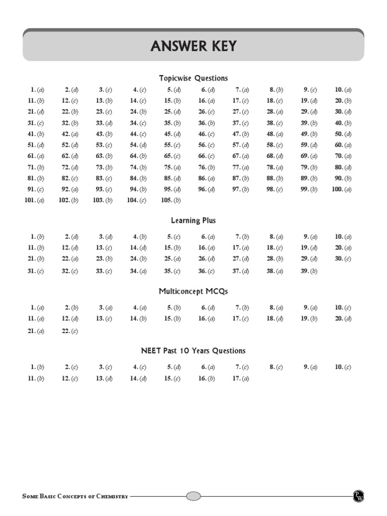 Mole Concept 03 Practise Questions Answer Key | PDF