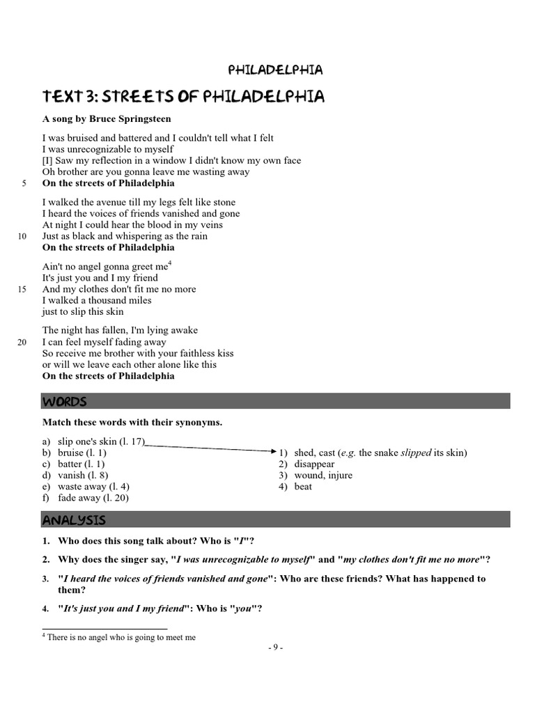 Streets of Philadelphia Worksheet | PDF