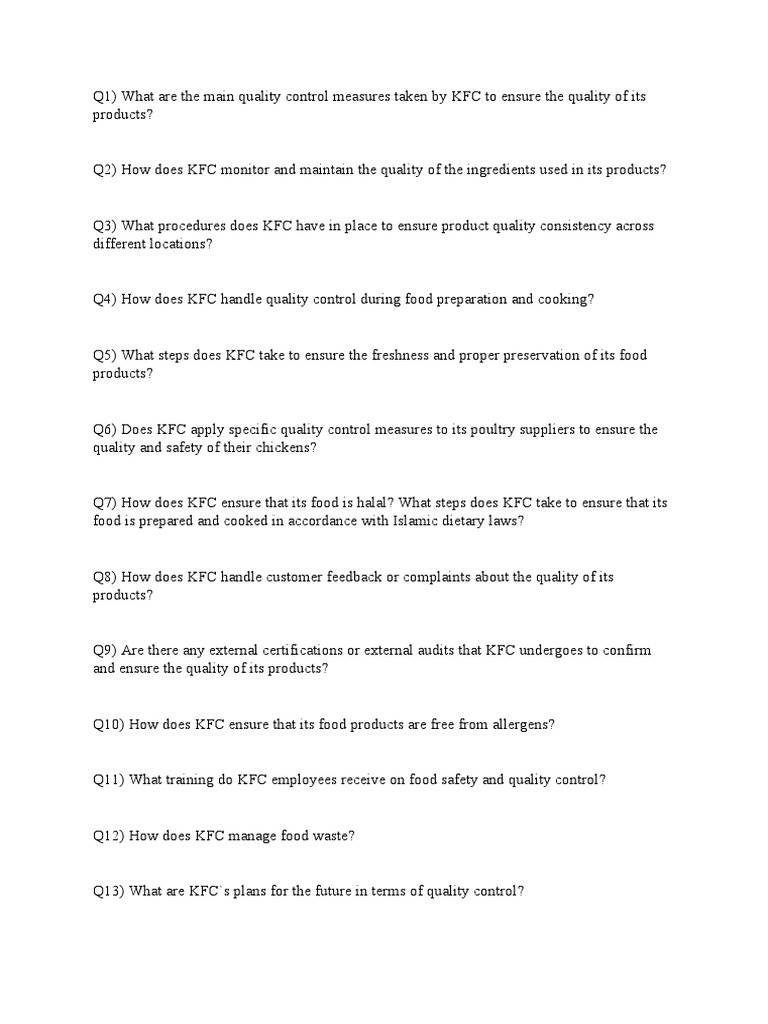 Report's Questionnaire (KFC) | PDF