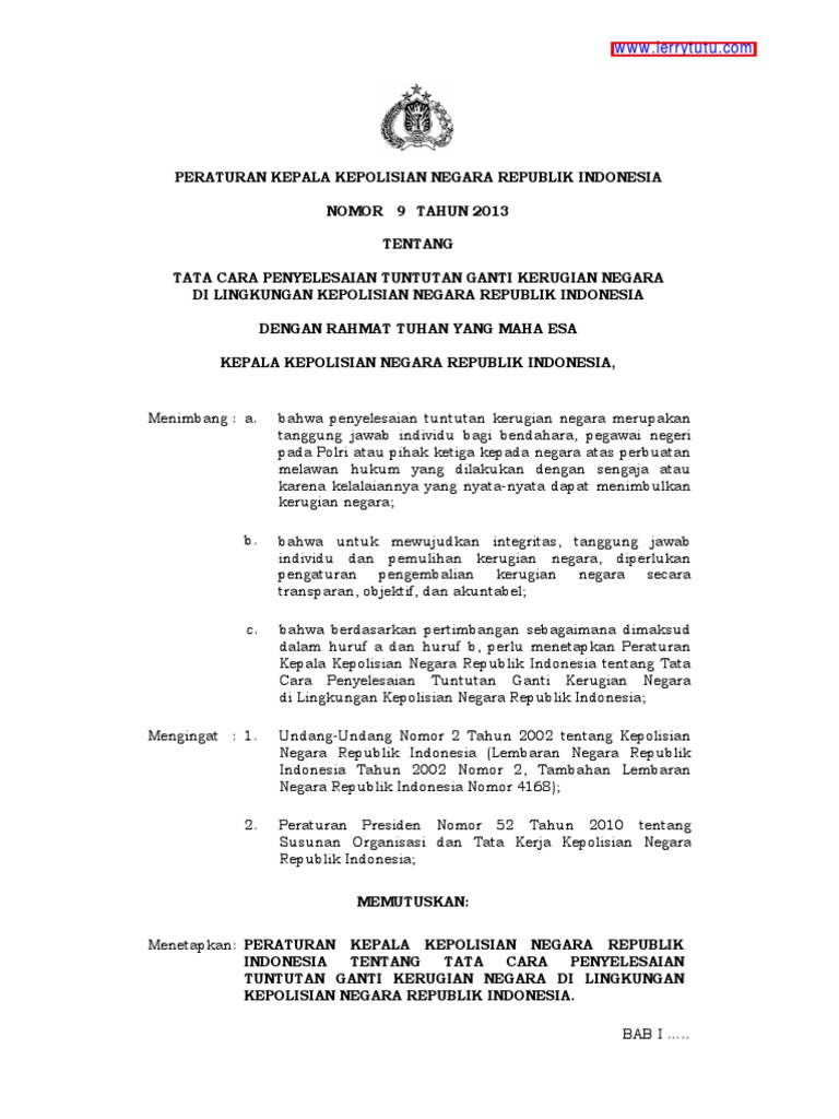 Perkap 9 Tahun 2013 | PDF
