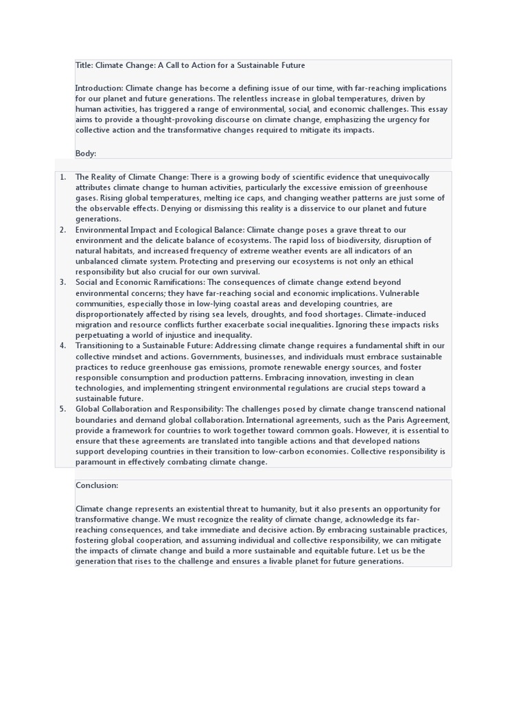 Discursive Essay Climate Change | PDF | Climate Change | Sustainability