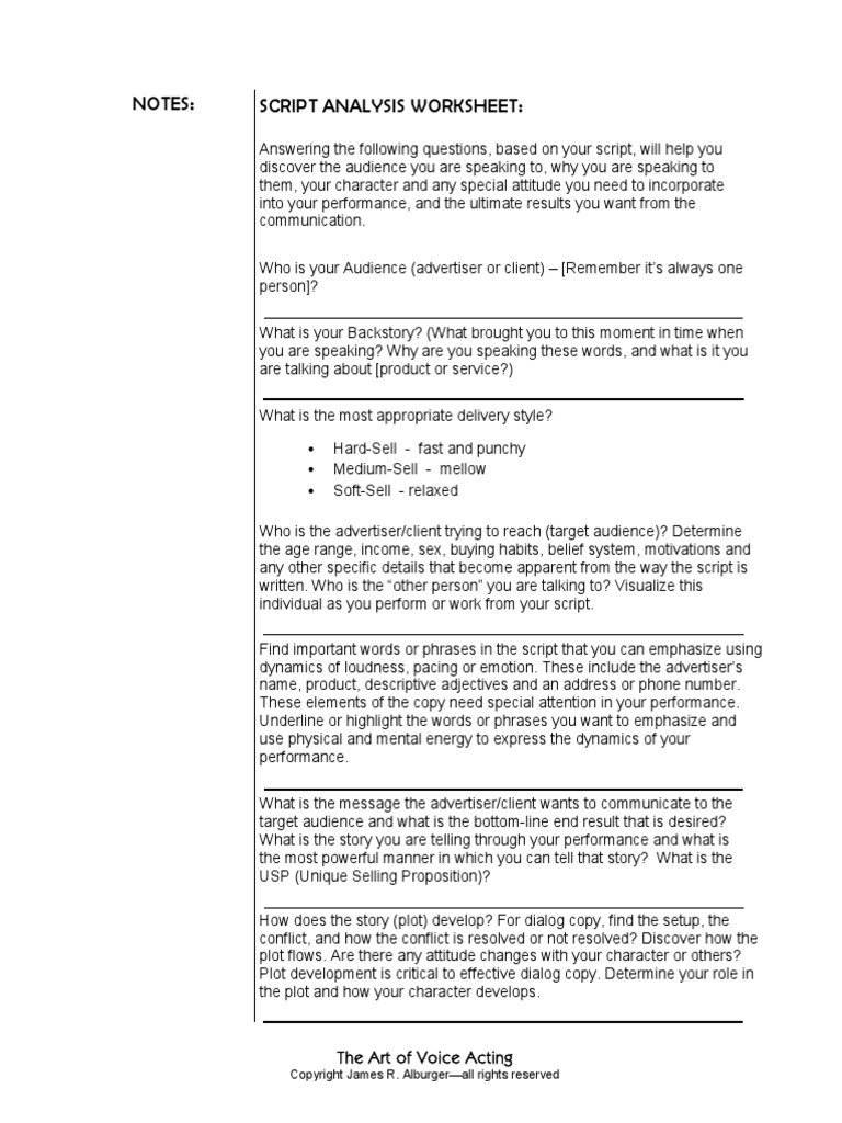 Script Analysis Worksheet | Download Free PDF | Advertising | Plot ...