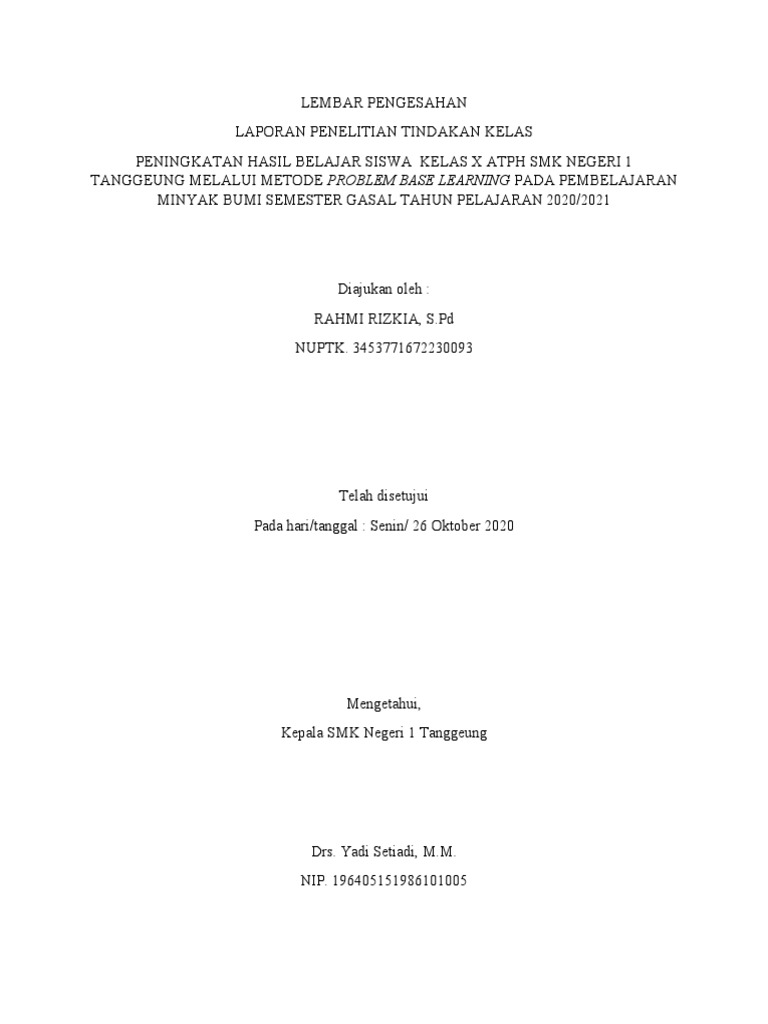 Lembar Pengesahan PTK | PDF