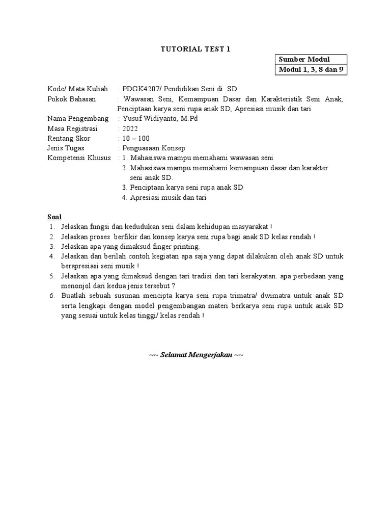 Soal Tugas Tutorial Ke 1 | PDF | Karier & Perkembangan | Kajian Bahasa Asing
