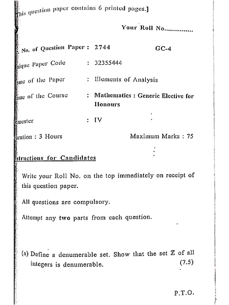 GE IV - PYQ Paper 2 - Elements Analysis for Sem IV for GE Mathematics ...