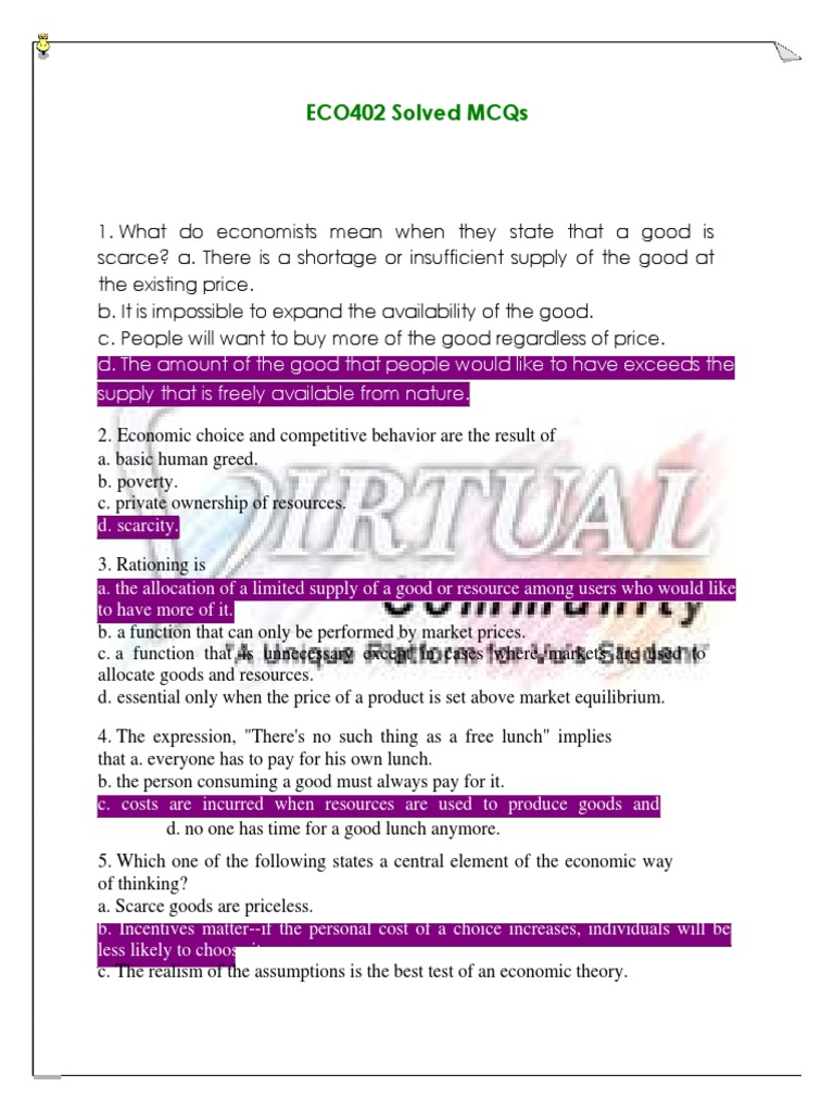 Eco402-Midterm Solved Mcqs | PDF | Economics | Microeconomics Eco402-Midterm Solved Mcqs | PDF | Economics | Microeconomics