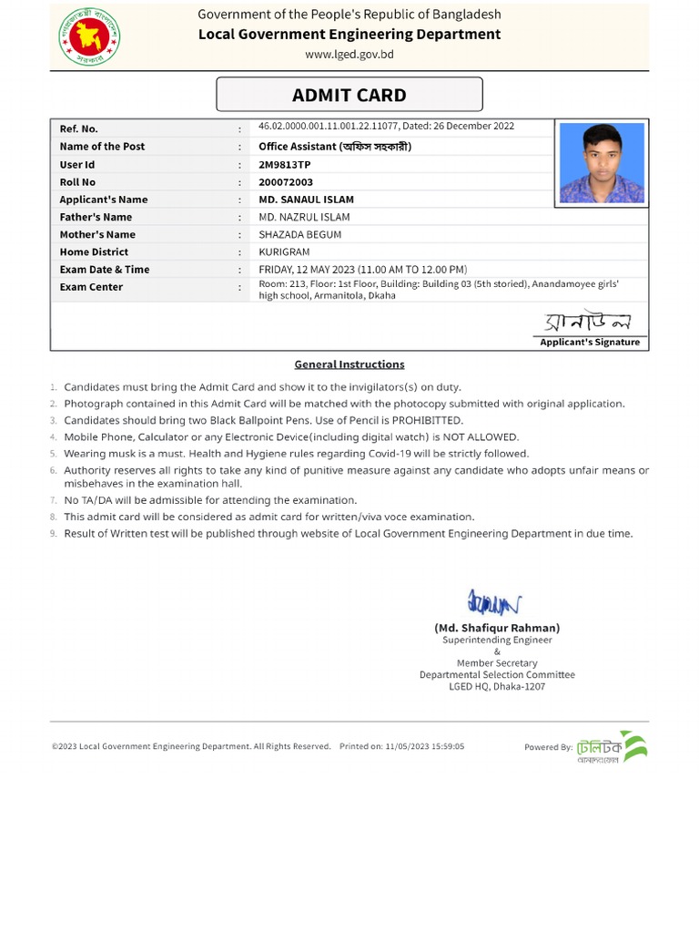 AdmitCard LGED 2M9813TP | PDF