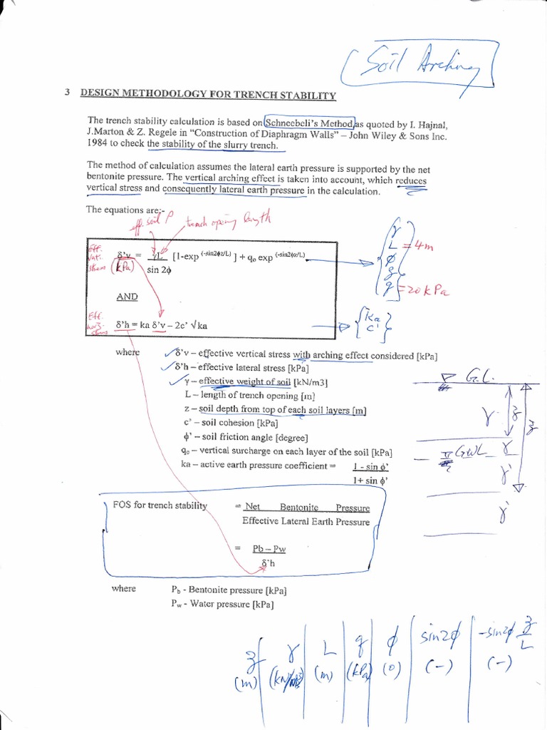 Soil Arching Effect Equation (Schneebeli's Method) - With My Markup | PDF