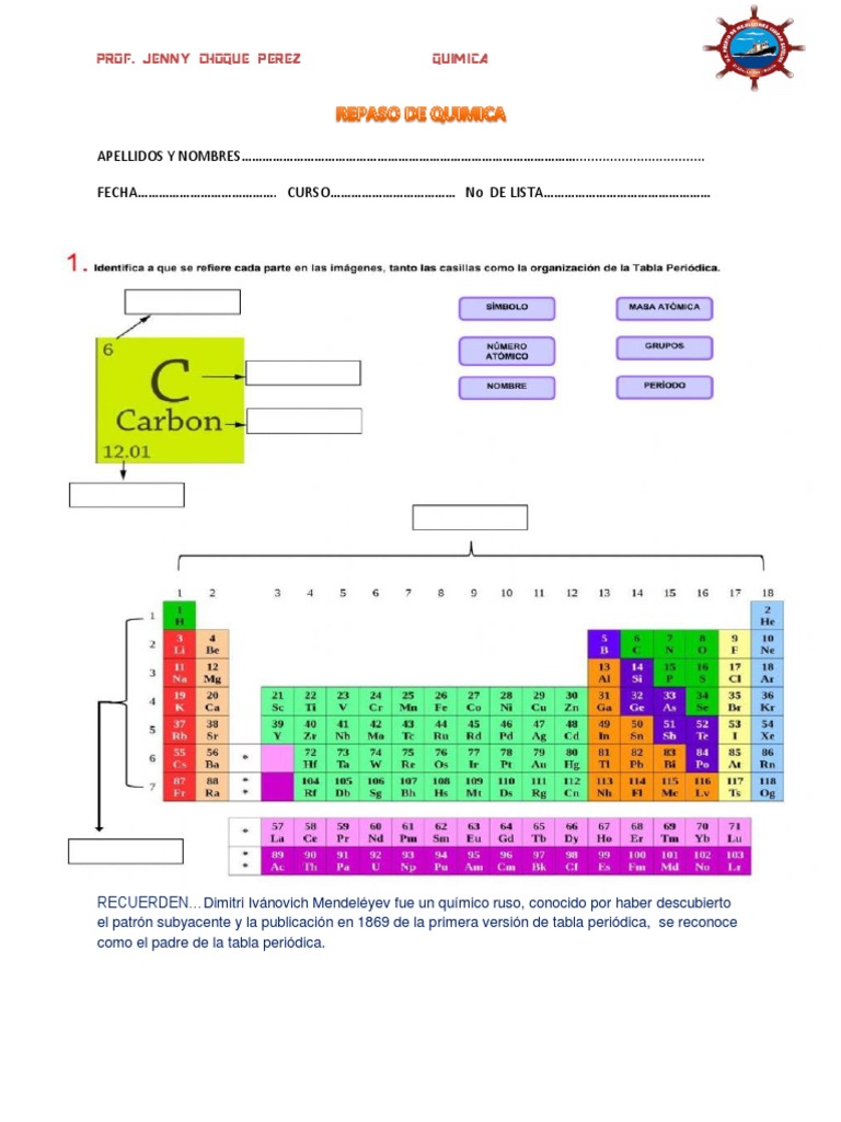 Repaso de Química: Tabla Periódica | PDF