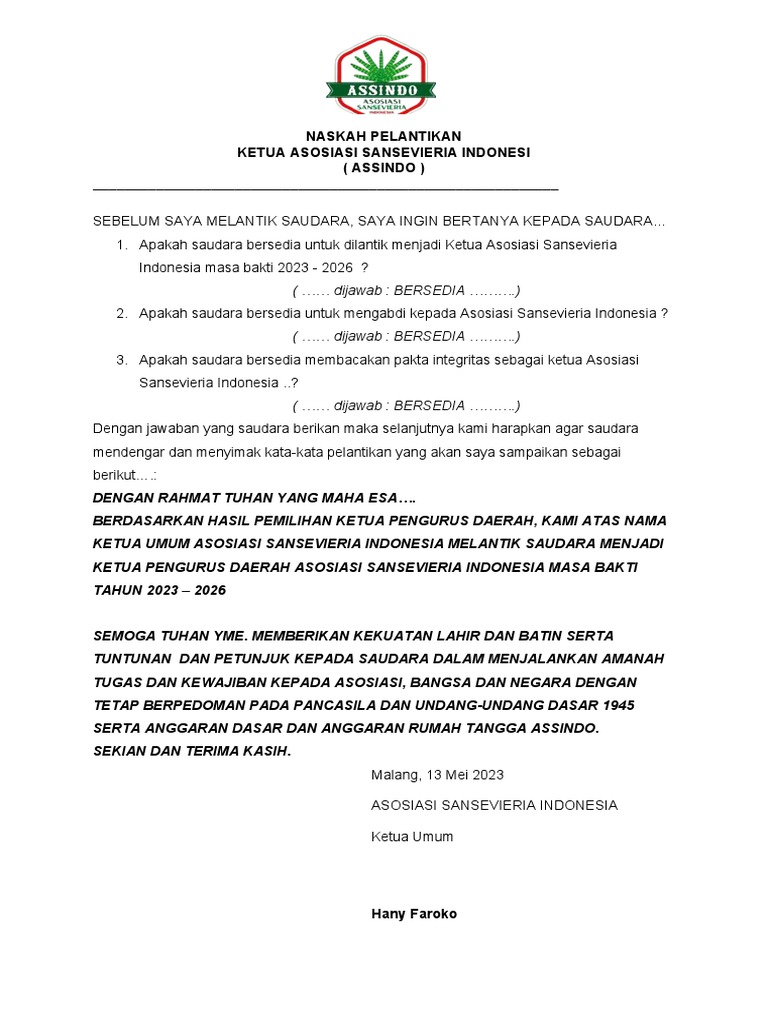 Naskah Pelantikan | PDF