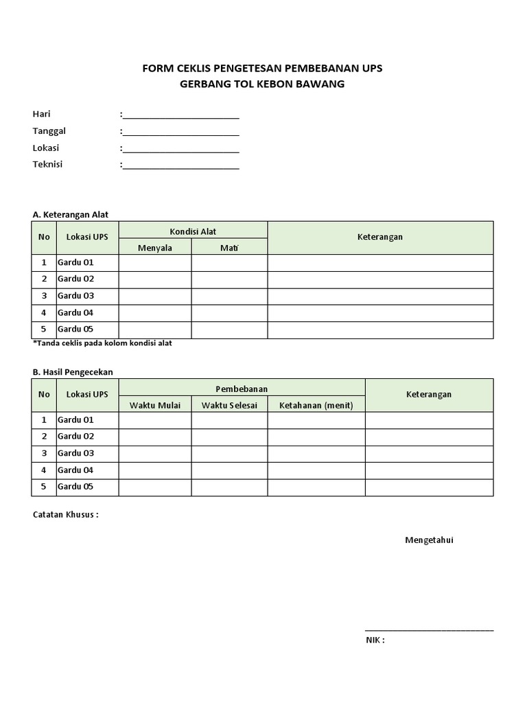 Form Ceklis Pembebanan UPS | PDF