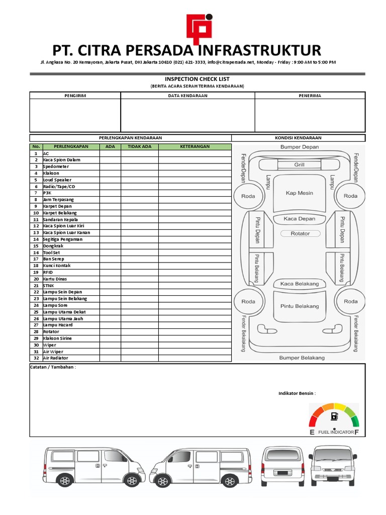 Form Checklist Kendaraan Operasional | PDF
