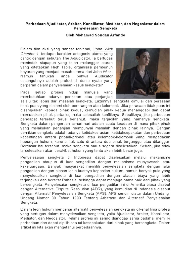 Perbedaan Ajudikator, Arbiter, Konsiliator, Mediator, Dan Negosiator Dalam Penyelesaian Sengketa ...