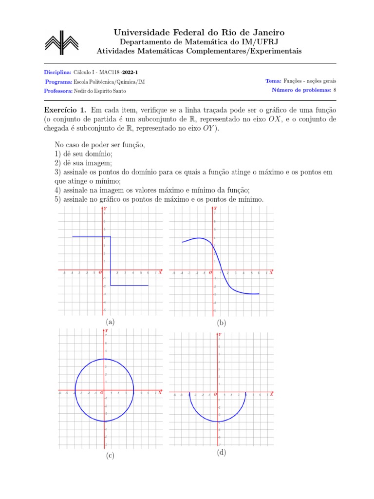Lista Exercícios Funcoes Nocoes Gerais | PDF | Função (Matemática ...