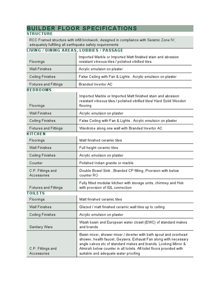 Builder Floor Specifications-2 | PDF