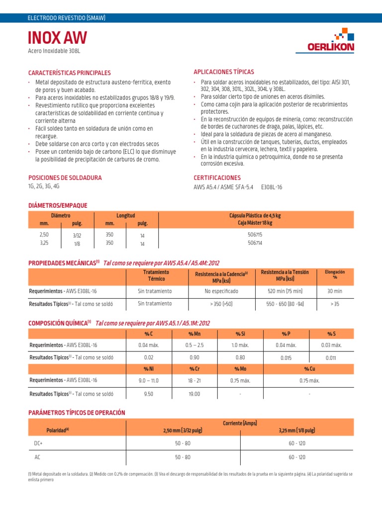Inox Aw Oerlikon Es MX | PDF | Soldadura | Construcción