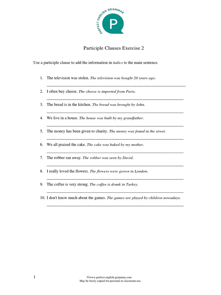 Participle Clauses Exercise 2 | PDF