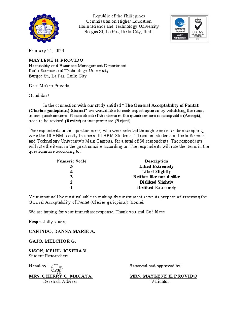 Letter For Validation Final | PDF