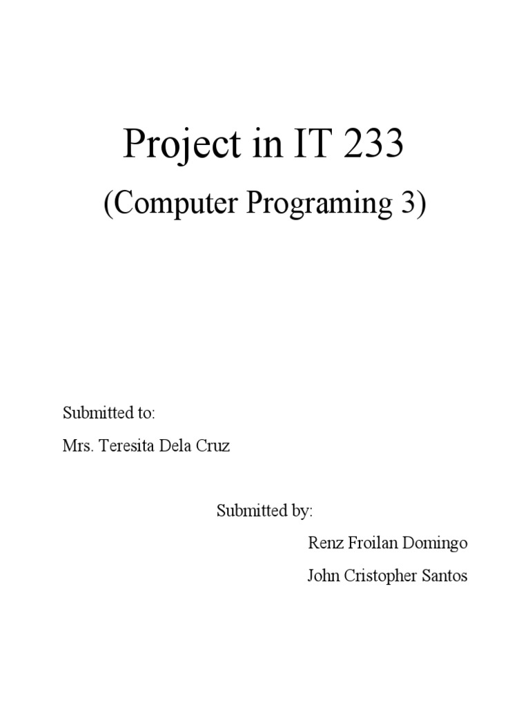 Project In It 233 Pdf Object Computer Science Computer Programming 