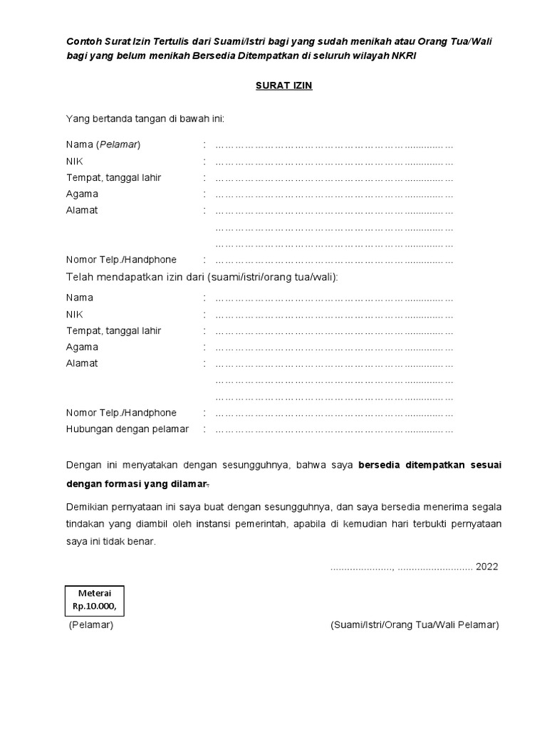 Contoh Surat Izin Tertulis Dari Suami Pdf