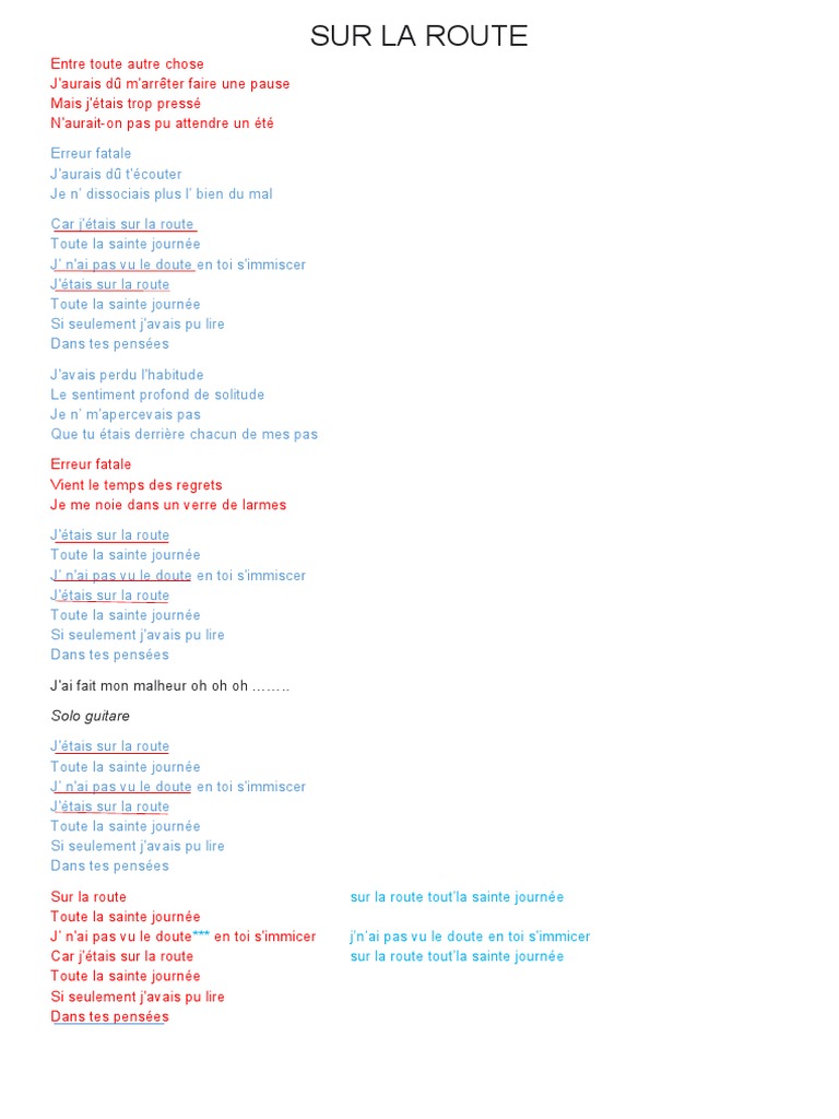 Sur La Route Paroles | PDF