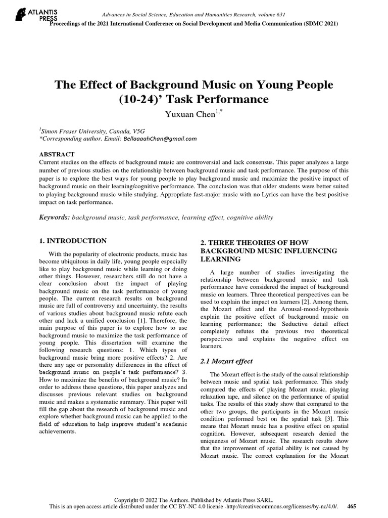 The Effect of Background Music On Young People (10-24) ' Task Performance | PDF | Extraversion ...