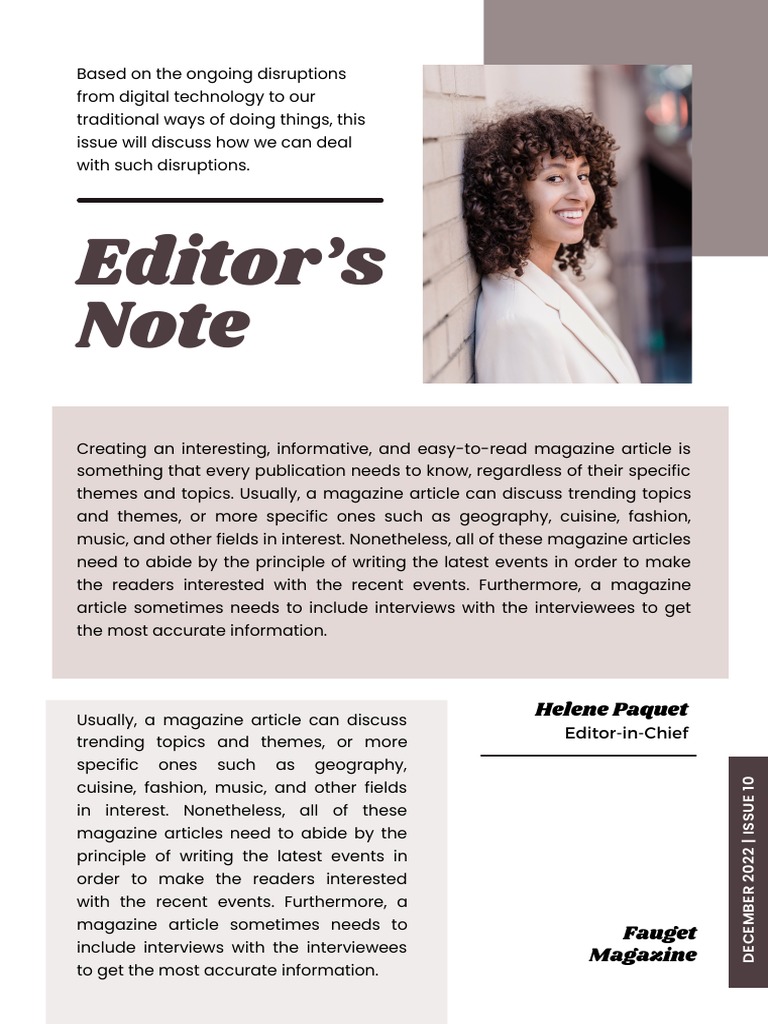 Dark Gray and White Simple Editor Note Magazine Article | PDF