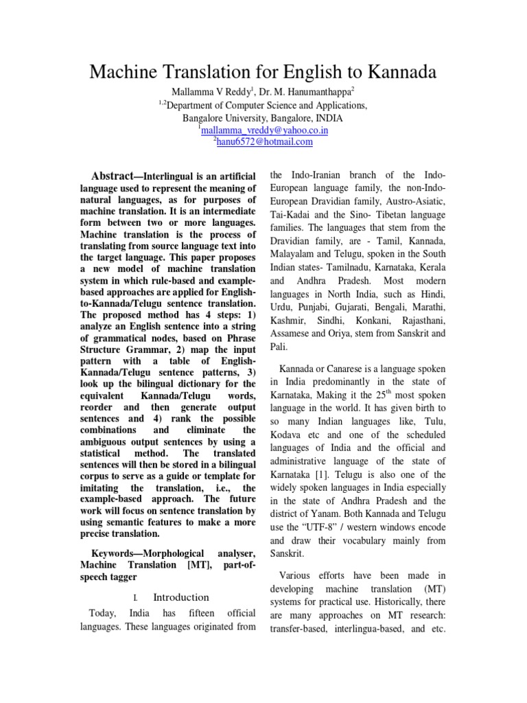 Machine Translation For English To Kanna | PDF | Morphology ...