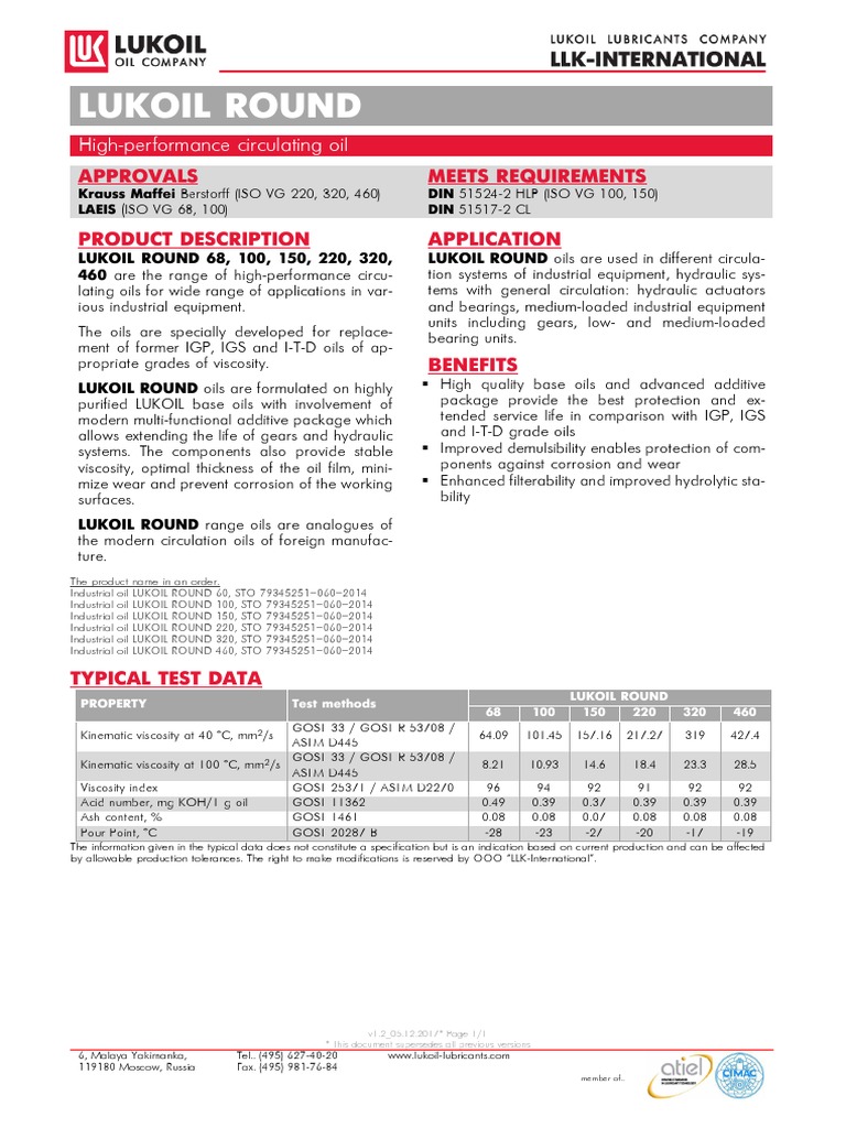 LUKOIL ROUND High-Performance Oils | PDF | Physical Sciences | Materials
