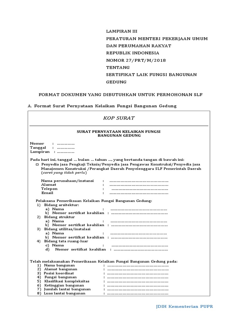 Lamp III PERMEN PUPR No 27-PRT-M-2018 Tentang SLF | PDF