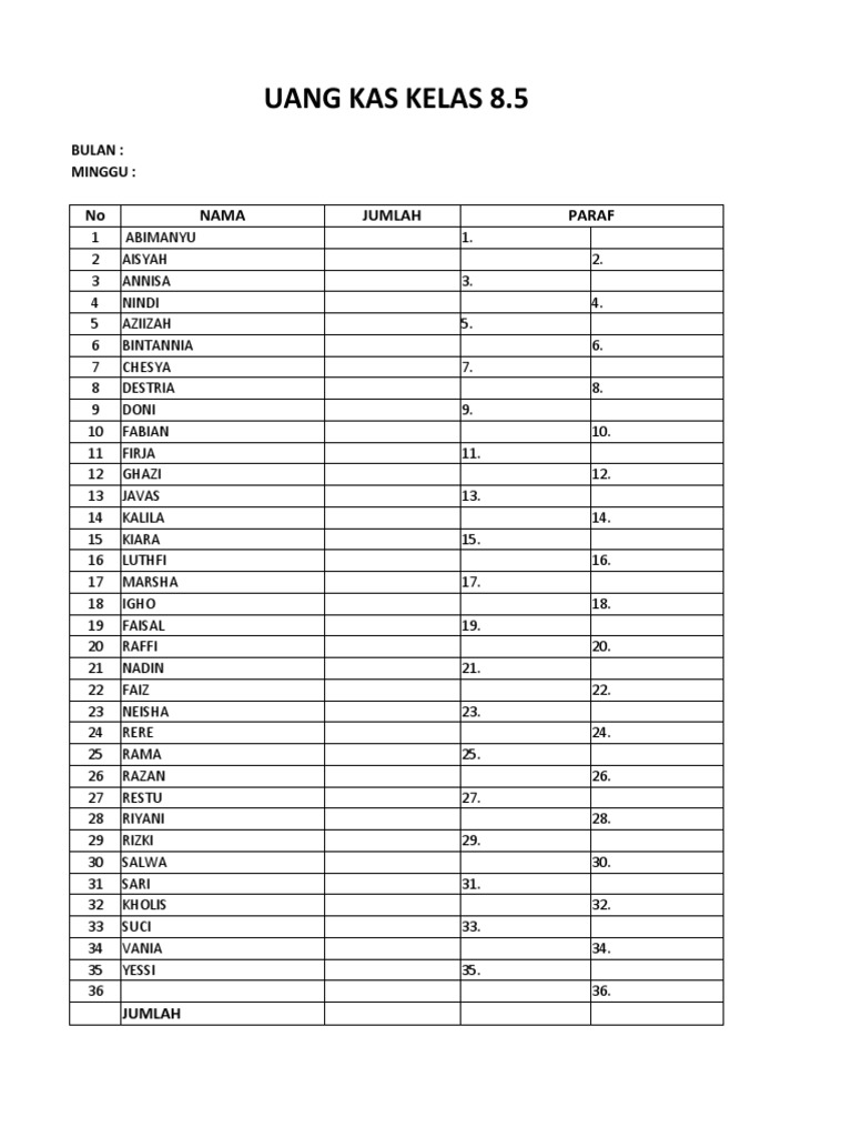 Contoh File UANG KAS KELAS | PDF
