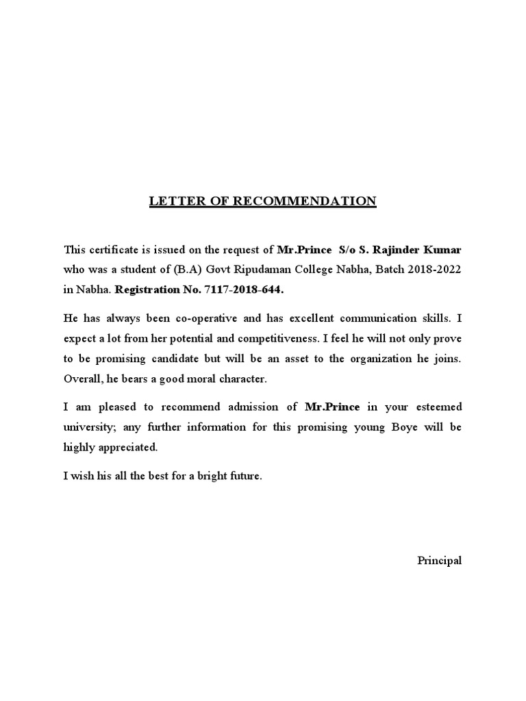 Letter of Recommendation | PDF | Qualifications | Vocational Education