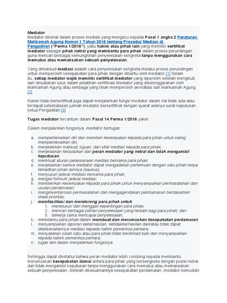 Perbedaan Mediator, Arbiter, Dan Konsiliator | PDF | Ilmu Sosial