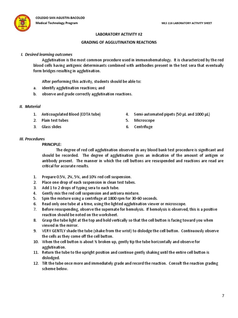 Act. 2-Grading of Agglutination Reactions | PDF | Hematology | Body Fluids