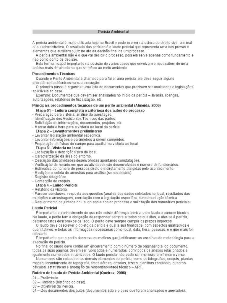 Laudo de Perícia Ambiental: Procedimentos e Estrutura | PDF | Ambiente ...